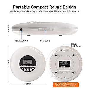 QUALORI CD Player Portable with Headphones,Small Discman CD Player, Anti-Skip and Shockproof for Home,Travel,Car, Personal Compact Music CD Walkman for Kids/Students/Seniors-White