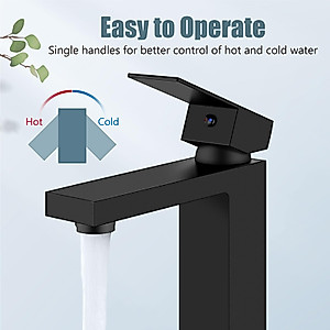 Aolemi Tall Bathroom Faucet Vessel Sink Faucet Single Hole 1 Handle Lavatory Vanity RV Deck Mount Mixer Tap with Pop Up Drain Assembly, Matte Black, Aerator Spout