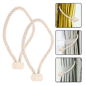 iplusmile 2 Pcs Curtain Magnetic Button Curtain Ties Weave Rope Curtain Tiebacks Woven Rope Curtain Tiebacks Magnetic Drape Curtain Tiebacks Weave Rope Curtain Tie Backs Cotton No Punching