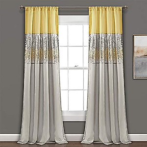 Lush Decor Night Sky Window Curtain Panel for Living, Bedroom, Dining Room (Single Curtain), 42"W x 84"L, Yellow & Gray
