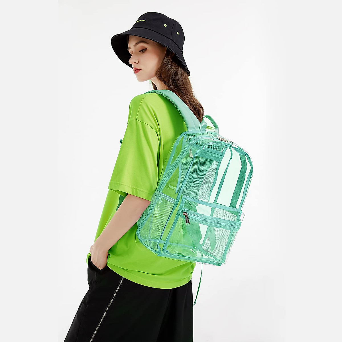 abshoo Heavy Duty Clear Backpack School Approved Transparent Clear Bookbag for School (Teal)