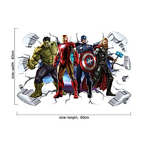 XIHENGSTORE Superhero Wall Sticker Detachable PVC Material 3D Cartoon Wall Sticker for Kids Room Bedroom Wall Decor, 16 inches x 24 inches