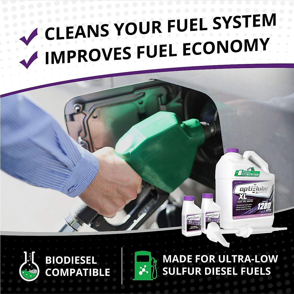 Opti-Lube XL Xtreme Lubricant Diesel Fuel Additive: 1 Gallon with Accessories (HDPE Plastic Hand Pump and 2 Empty 4oz Bottles) Treats up to 1,280 Gallons