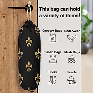 Plastic Bag Holder Golden Fleur De Lis Pattern Wall Mount Grocery Bag Holder Washable Plastic Bag Dispenser Garbage Bag Organizer for Home Kitchen Decor, Gifts for Women Mom Family Friends