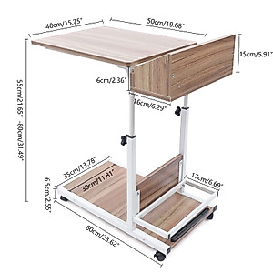 MhdunueSK C Shaped End Table with Lockable Universal Wheels,Rolling Sofa Side Table with Storage Wooden Snack Side Table Mobile Couch Table,55-80Cm Adjustable Height Range