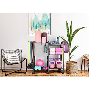 Yoga Mat Storage Rack Home Gym Equipment Storage Organizer Yoga Mat Holder for Yoga Mat Foam Roller Dumbbells Kettlebells Resistance Bands and More Gym Accessories Women Men Workout Equipment