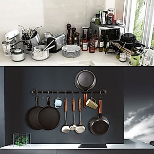 HOEMLIM Pipe Pot Pan Rack Wall Mounted Industrial Utensil Lid Holder Cookware Hanger Kitchen Organizer Hanging Bar Rail with S Hooks(36 inch,Black)