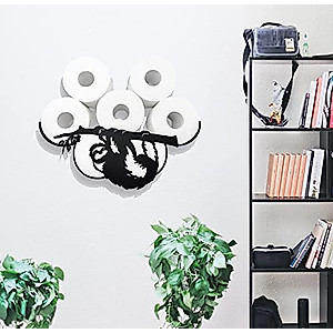 Metal Sloth Wall Toilet Paper Storage,Animal Decorative Metal Paper Holders,Black Toilet Tissue Holder,Cute Toilet Paper Storage for Bathrooms,Wall Toilet Paper Organizer Hold Extra 8 Rolls