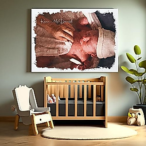 Personalized Baby Watercolor Canvas Painting With Name Printed On Premium Gallery Wall Art - Custom Newborn Portrait From Photo (S - 11x14 Inches)