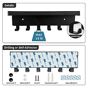 GTK Key Holder with Tray and 6 Hooks for Hallway, Key Rack with Shelf for Mail Storage (Black)