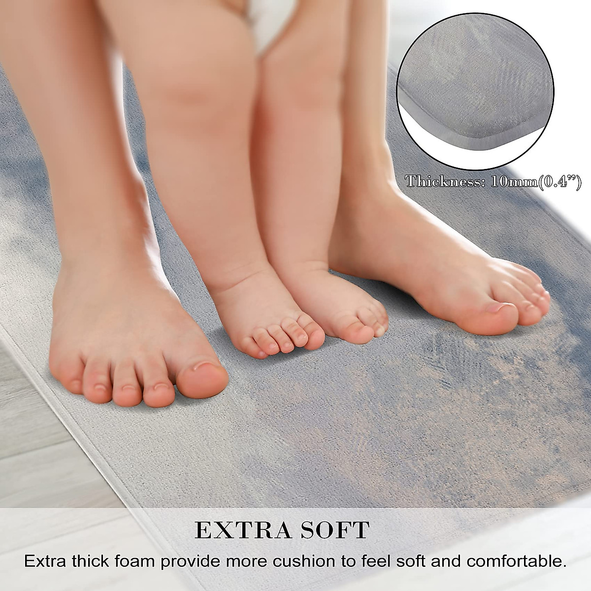 RYANZA 2 Pieces Kitchen Rugs, Abstract Anti Fatigue Non Slip Foam Cushioned Gray Grey Art Modern Graffiti Comfort Indoor Floor Mat Runner Rug Set for Laundry Office Sink Bathroom (17"x48"+17"x24")