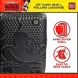 FUL Disney Mickey Mouse 25 Inch Rolling Luggage, Hardside Suitcase with Spinner Wheels, Black