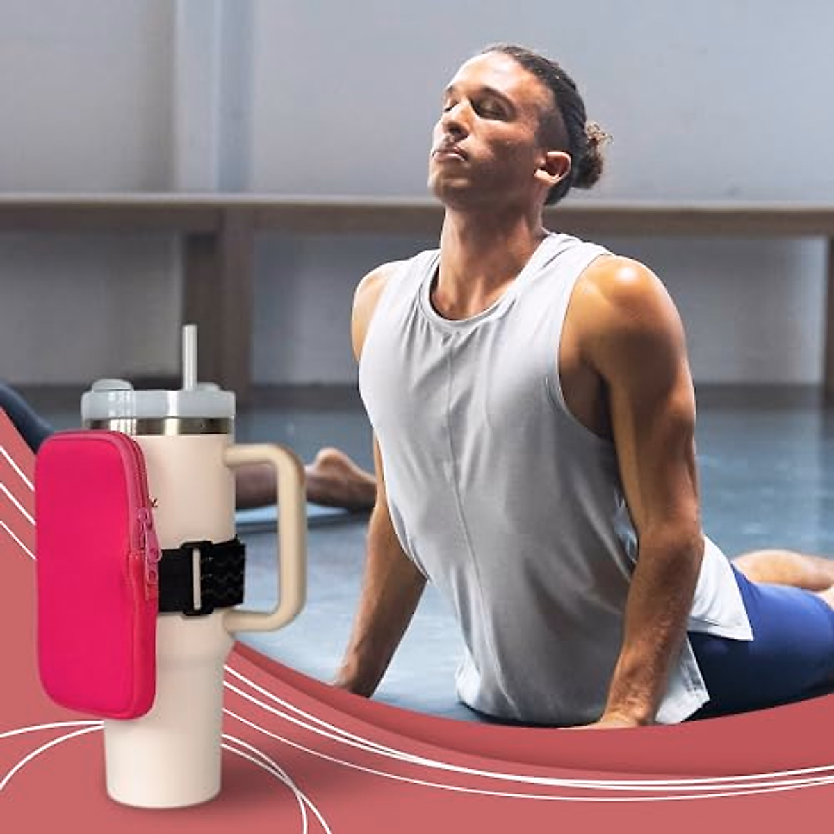 Water Bottle Pouch for Stanley, Water Bottle Accessories, Stanley Fanny Pack, Stanley Tumbler Accessories, Stanley Cup Pouch, Gym Accessories for Women, Stanley 40oz Accessories - Hot Pink