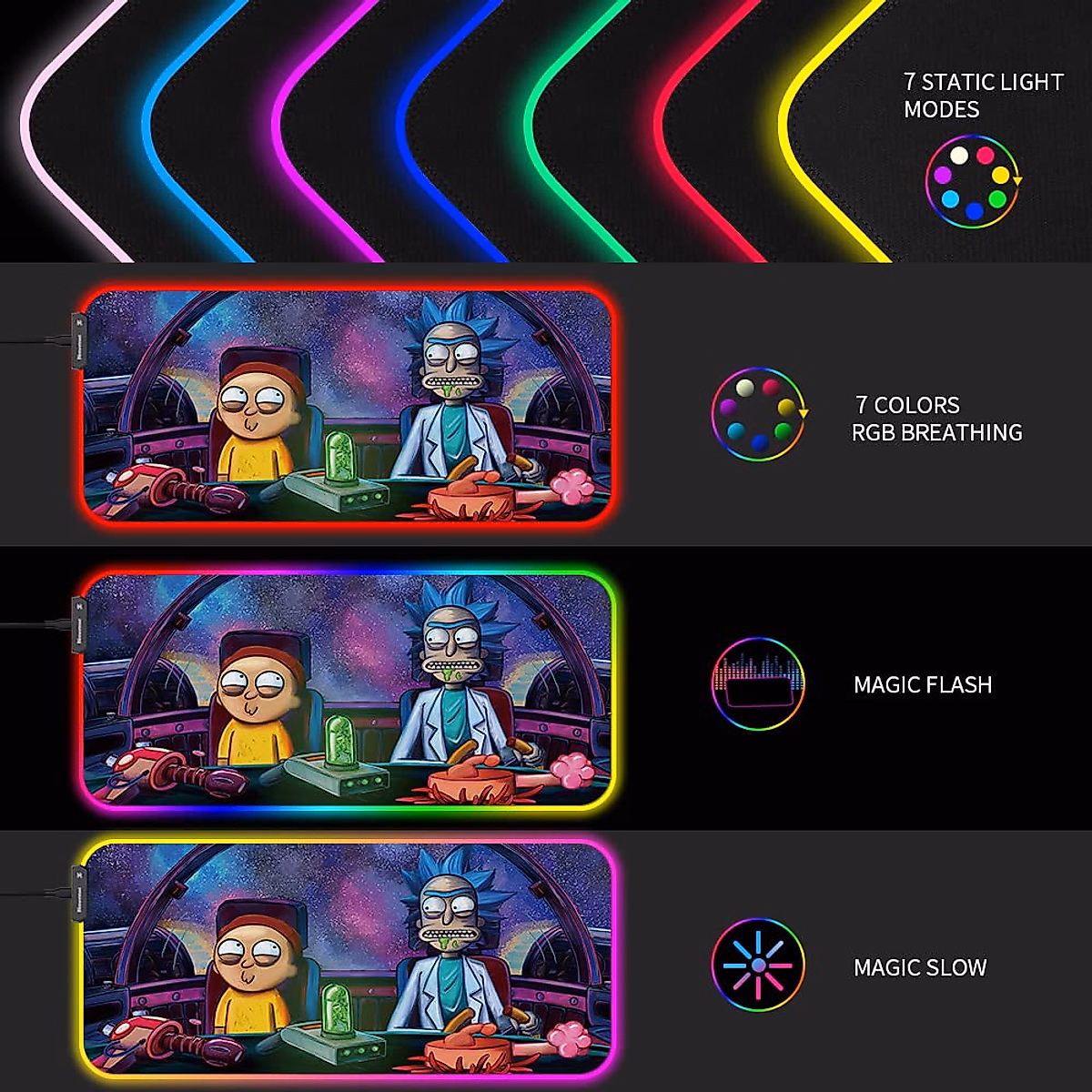 Gaiamat XXL RGB Gaming Mouse Pad,Large LED Anime Mousepad with Non-Slip Rubber Base and Durable Stitched Edges,35.4x15.7IN Mouse Mat Laptop PC Desk Mat(leddrive)