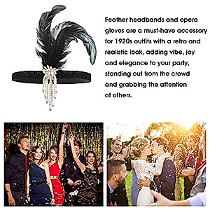 WLLHYF 1920s Flapper Headband, Feather Headwear Headpiece Black Head Wear 1920s Fashion Bling Rhinestone Hair Accessories for Women Girls Gatsby Themes Costume Prom Party Decoration (White Beads)