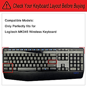 Premium Ultra Thin Silicone Full-Sized Keyboard Protector,Compatible with Logitech MK345 Wireless Keyboard, Waterproof Dustproof Keyboard Skin (Black)