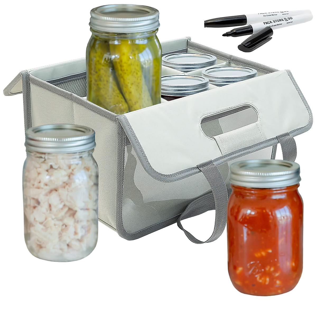 Jar Organizer 6 Mason Jar Bottle Carrier Foldable Stackable Organizer Storage Tote Bag with Handles, Removable Divider for Organizing, Storing, Carrying Ball Canning Jars, Drinking Jar Cups, Tumblers