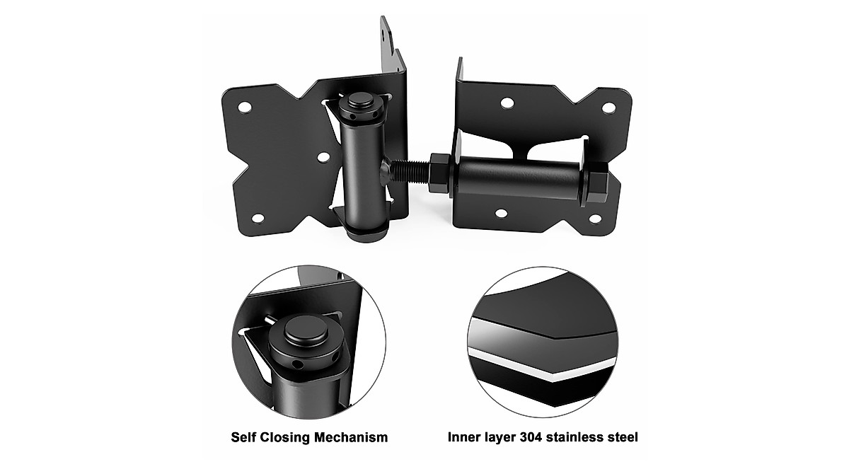 WINSOON Stainless Steel Self-Closing Gate Hinges & Latch Kit - Heavy Duty