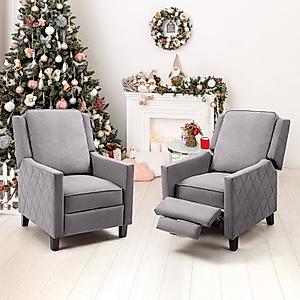 AVAWING Push Back Recliner Chair Set of 2, Wing Back Chairs with Arms, Mid-Century Vintage Accent Chair for Living Room, polyester, Grey
