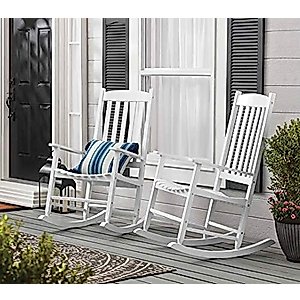 Set of 2 White Finish Farmhouse Porch Rocker Outdoor Wood Rocking Chair Patio Lawn Garden Furniture