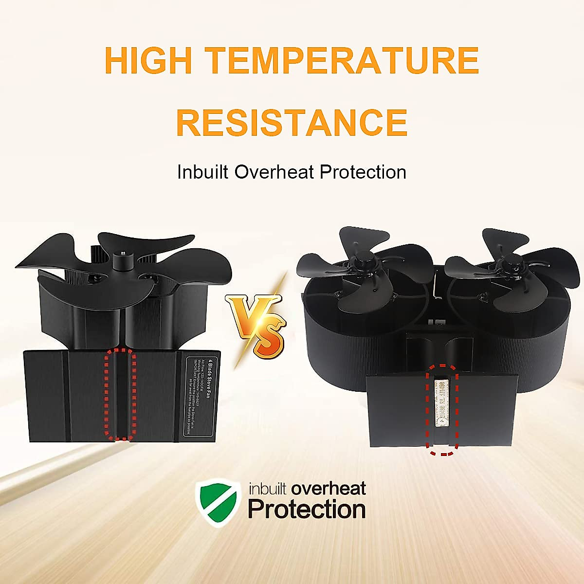 BAISHARK Wood Stove Fan, Heat Powered Stove Fan, Fireplace Fan with Magnetic Surface Thermometer, Eco Stove Fan for Wood Burner/Burning/Log Burning, Double Motors, 8 Blades