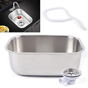RV Caravan Sink 304 Stainless Steel Kitchen Bathroom Hand Wash Basin Boat Camper Rectangular Sink with Water Outlet and Pipe 12.6x8.7x4.7in