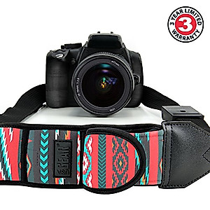 USA GEAR Camera Sling Shoulder Strap with Adjustable Neoprene, Safety Tether, Accessory Pocket, Quick Release Buckle - Compatible w/ Canon, Nikon, Sony and More DSLR and Mirrorless Cameras (Southwest)