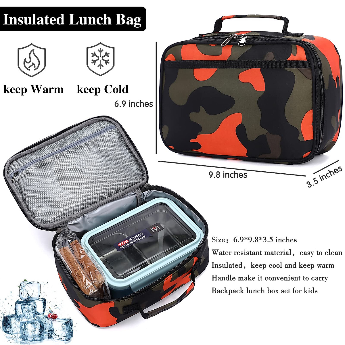 Ladyzone Camo School Backpack Lightweight Schoolbag Travel Camp Outdoor Daypack (Camo Orange) LZ003 One Size