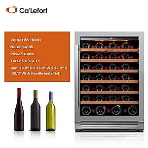 Ca'Lefort 24 Inch Wine Fridge, 54 Bottle Wine Cooler Refrigerator, 40-65°F Wine Refrigerator Glass Door, 3 LED Wine Fridge, Built-in or Freestanding Wine Fridge for Home/Bar/Kitchen (5.65 cu.ft)