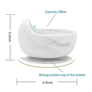Jakuva Silicone Baby Bowls with Spoon, 2PCS Baby Feeding Set Suction Bowls for Kids Toddlers -BPA Free-Baby Dishes Utensils (Gray & White Marble)