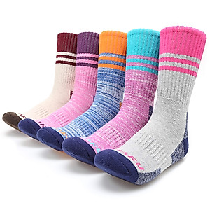 MIRMARU Women’s 5 Pairs Hiking Socks- Moisture Wicking Outdoor Athletic Sports Cushion Crew Socks (M232-MEDIUM)