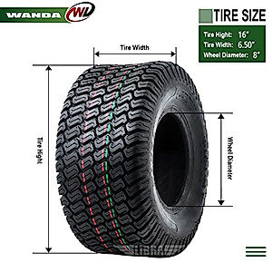 One WANDA 16x6.50-8 Lawn Mower Tractor Cart Turf Tires P332 /4PR- 13019