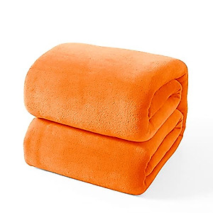 EXQ Home Fleece Blanket King Size Orange Throw Blanket for Couch or Bed - Microfiber Fuzzy Flannel Blanket for Adults
