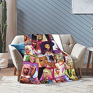 Nicki Rapper Singer Minaj Band Throw Blanket Soft Cozy Flannel Blankets Decor for Bed Couch Living Room Travel Outdoor 80"X60"