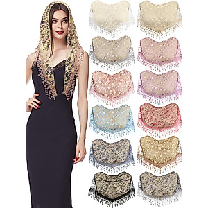 Zhanmai 12 Pcs Veils for Church Catholic Mass Veils for Women Catholic Lace Triangle Lace Mantilla Floral Tulle Scarf Covering (Vibrant Color)