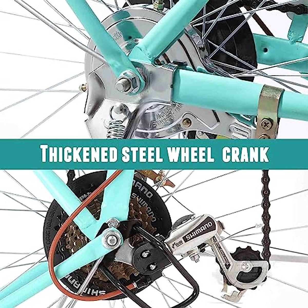 Gmlmes Beach Cruiser Bike, Multiple Speed Bicycle 26 Inch Commuter Bicycle High-Carbon Steel Frame, Front Basket & Rear Racks Retro Bicycle Road Bikes (Black)