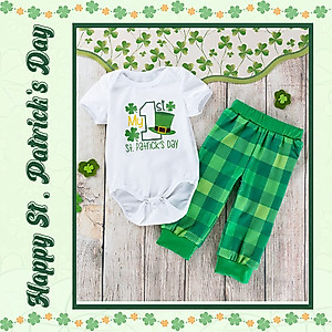 XIFAMNIY Baby Boys Newborn My first St. Patrick's Day Green 2PCs Bodysuit Romper Pant Outfit Set
