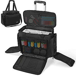 ITHWIU Sewing Machine Case with Wheels, Rolling Trolley Tote with Multiple Storage Pockets for Accessories, Black