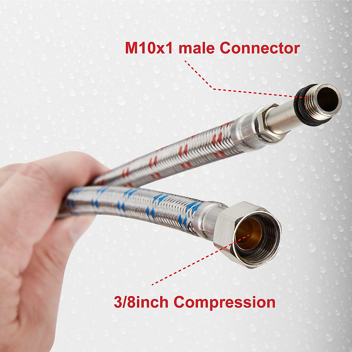 Midanya 40-Inch Long Faucet Connector,Bathroom Kitchen Faucet Connector,Braided Stainless Steel Supply Hose 3/8-Inch Female Compression Thread x M10 Male Connector,x 2 Pcs (1 Pair)