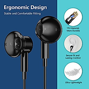 USB C Headphones for iPhone 15, YUANBAI USB C Earbuds with Microphone Noise Isolation Stereo Wired Semi in-Ear Earphones for Samsung Z Fold3 5G S21 S22 Ultra S20 FE OnePlus 9 Google Pixel 6 iPad Pro