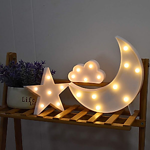GUOCHENG Lovely White Moon Star Cloud Light Set Battery Operated LED Marquee Light Sign Warm White Bedside Lamps for Kids Children Bedroom Nursery, Baby Standing Night Light
