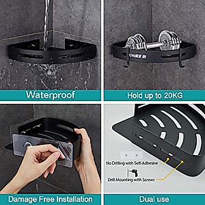 Gricol Bathroom Shower Caddy Suction Corner Shelf, Shower Basket Storage Organizer for Bathroom Kitchen Wall Mounted, Black