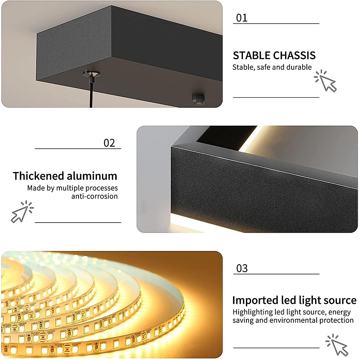 Modern Chandeliers for Living Room, 2-Ring Rectangles Pendant Light Kitchen Island Fixtures, Dimmable LED Chandelier for Dining Room Bedrooms, Black (40CM/60CM)