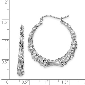 925 Sterling Silver Hollow Polished Large Bamboo Hoop Earrings 1.25 Inch Diameter for women teens