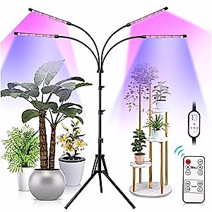 Grow Lights for Indoor Plants, LED Full Spectrum Plant Light with Stand (Adjustable Tripod 15-60inch for Floor Plants, Red/Blue/White, 4/8/12H Timer with Remote Control) (Red)