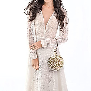 WPKLTMZ Womans Round Clutch Ball Handbag Dazzling Full Rhinestone Tassles Ring Handle Purse Pearls Evening Bag