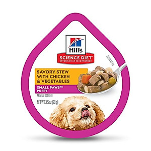 Hill's Science Diet Wet Dog Food, Puppy, Small Paws for Small Breeds, Savory Stew with Chicken & Vegetables Recipe, 3.5 oz Trays, 12-Pack