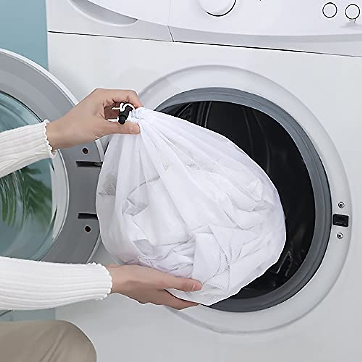 MPWEGNP Towels for Bathroom Clearance Laundry Bag Drawstring Net Wash Bag Laundry Mesh Bag Reusable Laundry Machine Bathroom Products Bathroom Trash Cans with Lids (White, L)