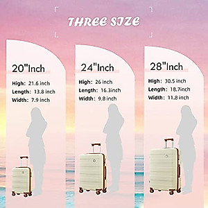imiomo 24 IN Checked Luggage, Suitcase with Spinner Wheels, Hardside 3PCS Set Lightweight Rolling Travel Luggage with TSA Lock(24"/Beige)