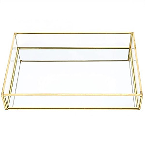 GEEKLLS Breakfast Tray Storage Tray Gold Rectangle Glass Makeup Organizer Tray Dessert Plate Jewelry Display Home Kitchen Decor